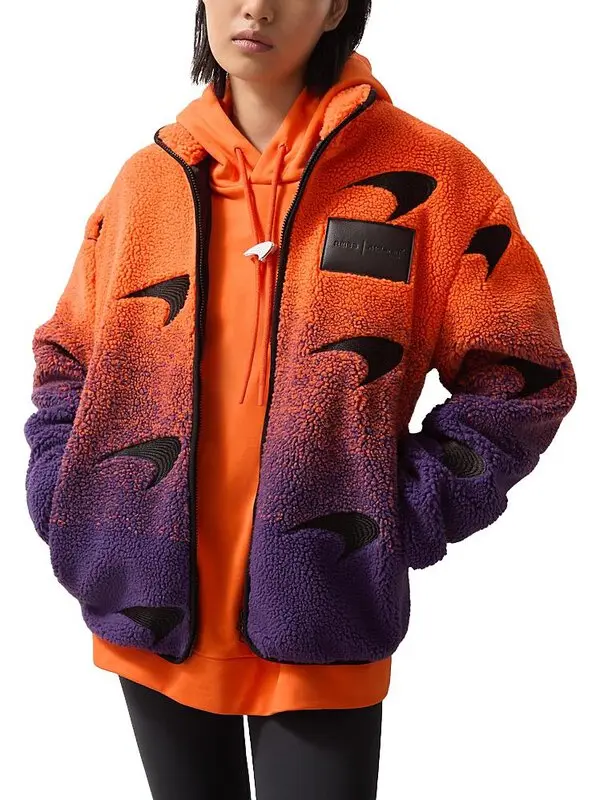 REISS X Mclaren Drift Speedmark Oversized Fit Embroidered Ombre Fleece Jacket - Papaya Orange/purple