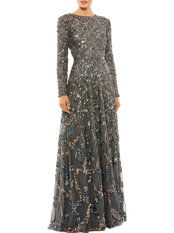 Mac Duggal Embellished Illusion Gown - Charcoal