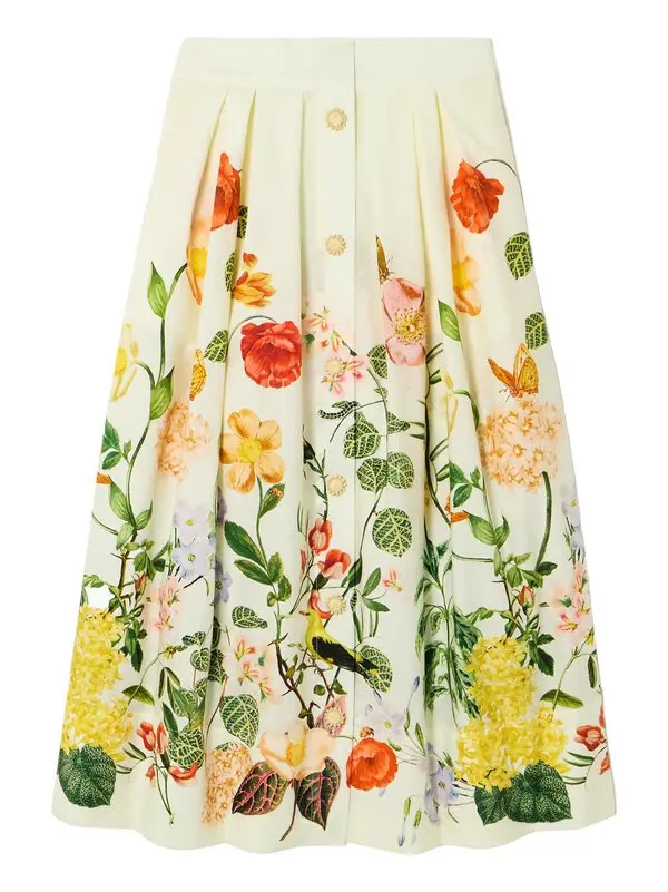 Cara Cara Marge Floral-print Cotton-poplin Midi Skirt - Neutrals