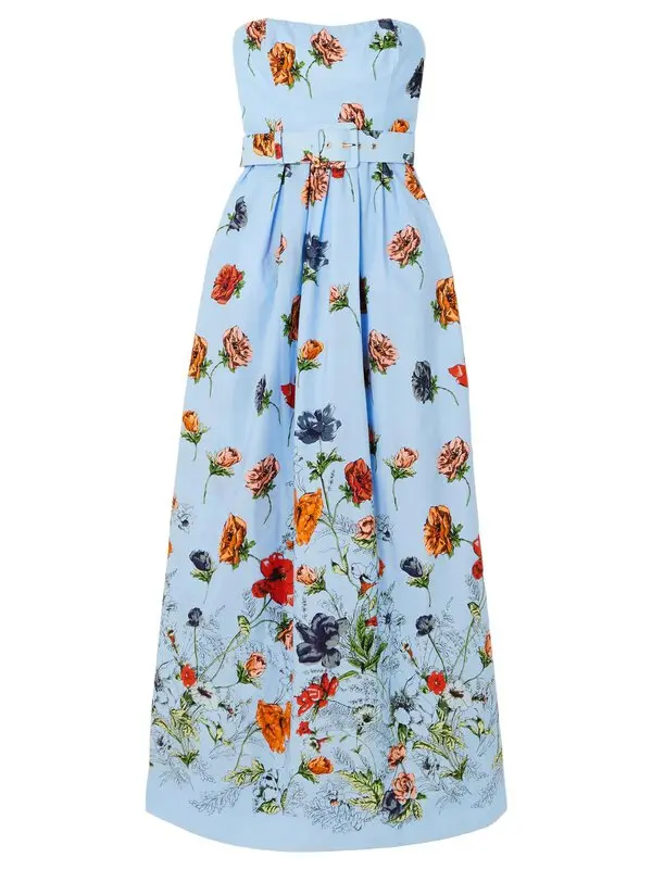 Cara Cara Greenfield Belted Strapless Smocked Floral-print Maxi Dress - Blue