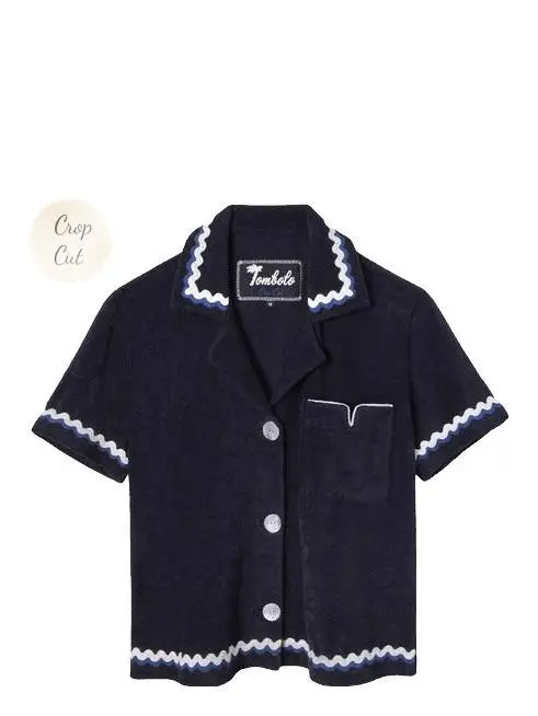 TOMBOLO Rick Rack Cropped Cabana Shirt - Midnight Blue