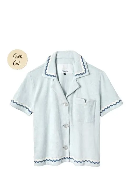 TOMBOLO Rick Rack Cropped Cabana Shirt - Sky Blue