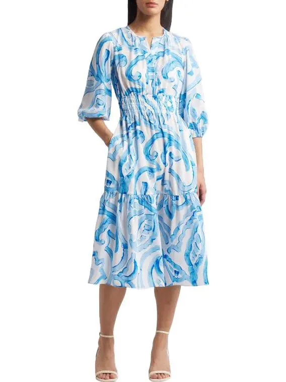 Julia Jordan Abstract Print Midi Dress - Blue Ivory