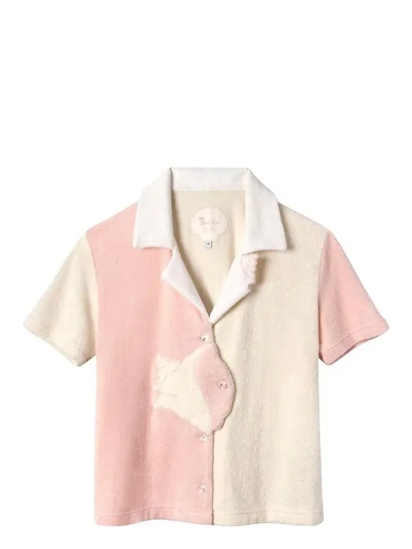 TOMBOLO Terrycloth Cropped Cabana Shirt - Cream/pink