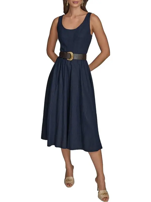 Donna Karan New York Belted Linen Blend Dress - Nightfall