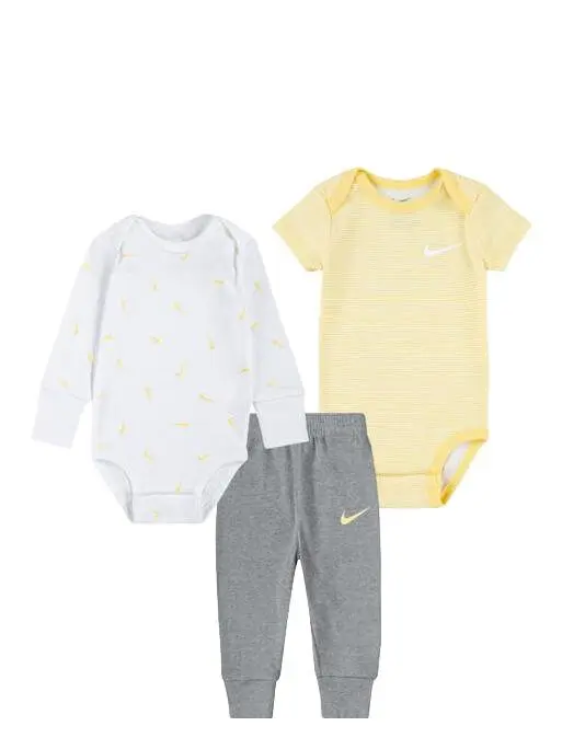Nike Essentials 2-pack Bodysuits & Joggers Set - Dark Grey Heather/ Soft Yellow