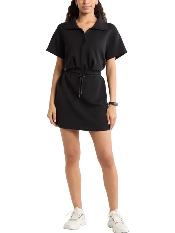 Zella Ultrasoft Knit Quarter Zip Dress - Black