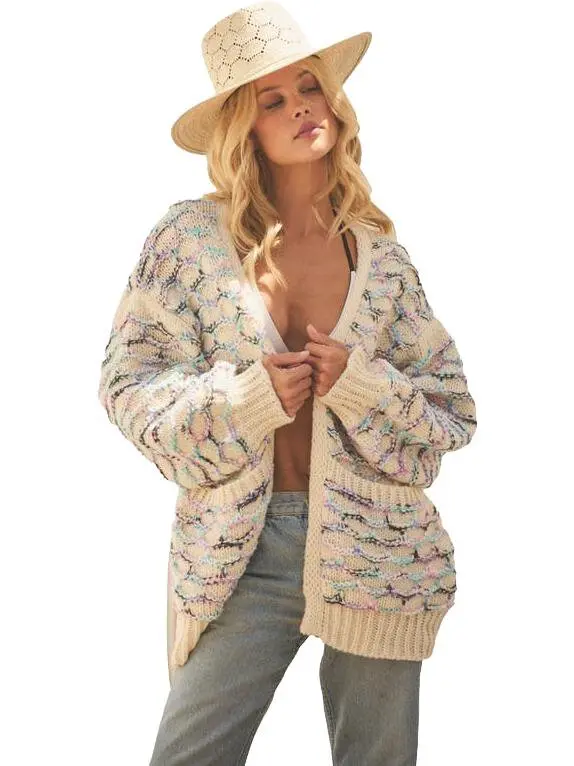BTB LOS ANGELES Taylor Honeycomb Cardigan - Purple/multi