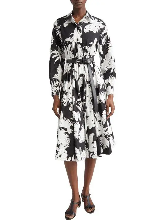 Max Mara Floral Cotton Poplin Midi Shirtdress - Black