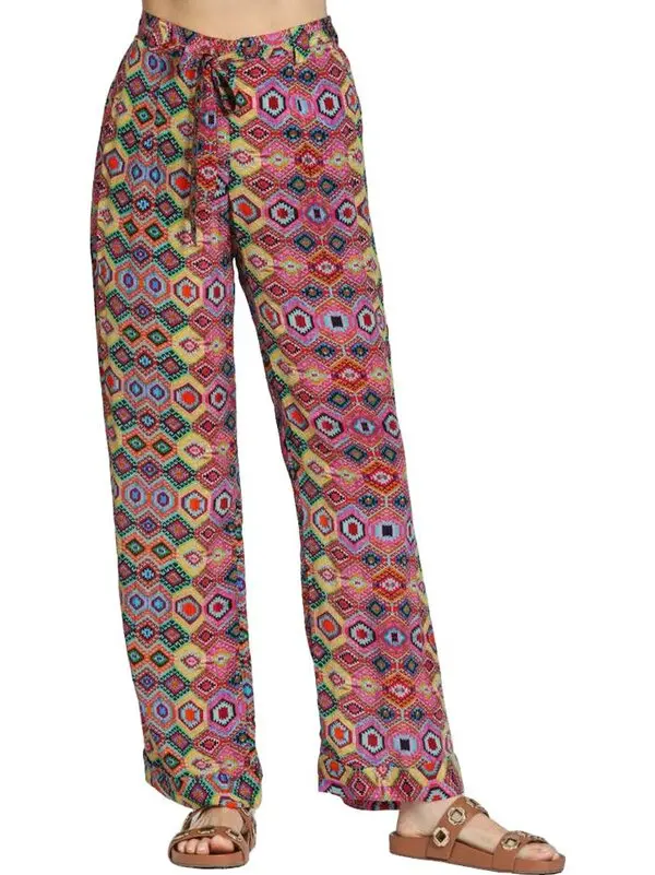 APNY Belted High-waist Printed Pants - Pink Multi