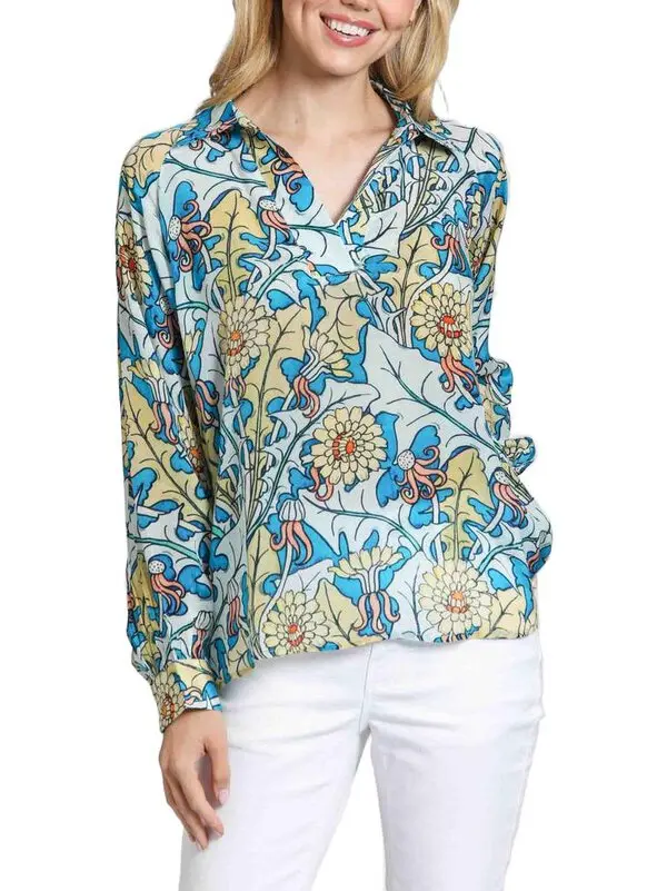 APNY Print Popover Top - Blue Multi