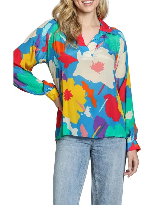 APNY Print Popover Top - Blue Multi