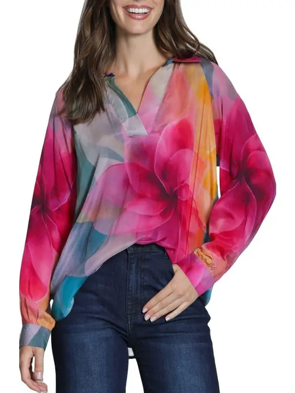 APNY Print Popover Top - Bright Pink Multi