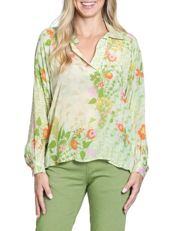 APNY Print Popover Top - Light Green Multi