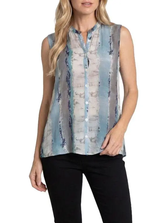 APNY Sleeveless Button-up Shirt - Blue/grey Multi