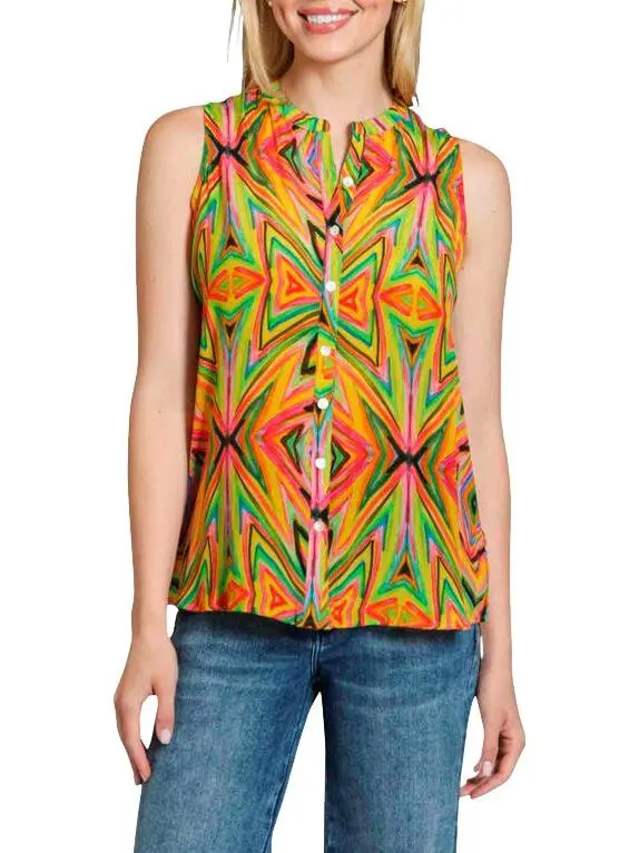 APNY Sleeveless Button-up Shirt - Green Multi