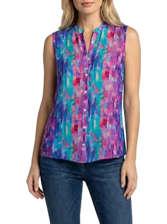 APNY Sleeveless Button-up Shirt - Purple Multi