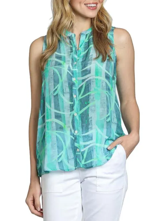 APNY Sleeveless Button-up Shirt - Turquoise Multi