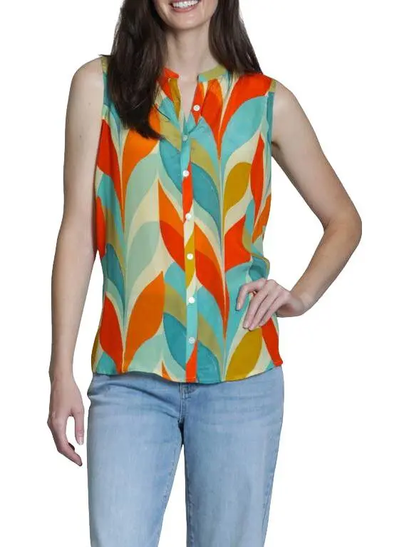 APNY Sleeveless Button-up Shirt - Turquoise Multi