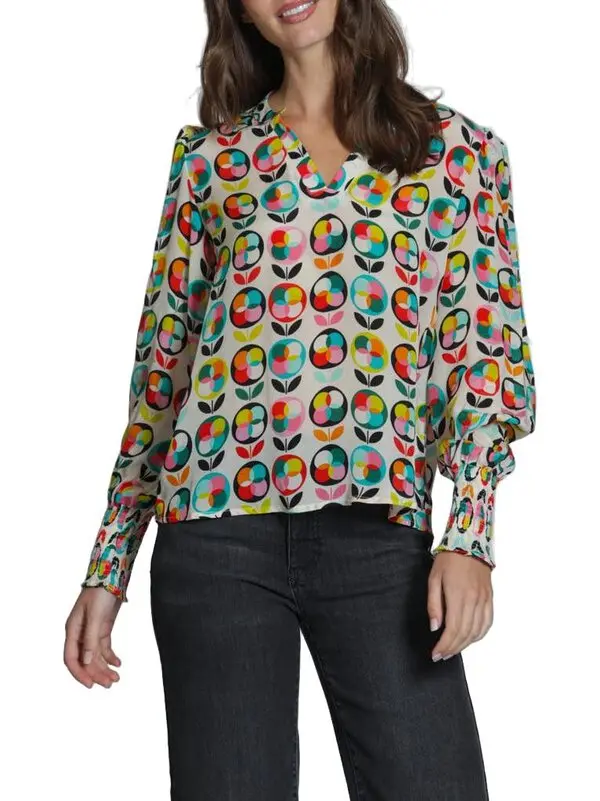 APNY Print Smocked Cuff Top - Pinkturquoise Multi