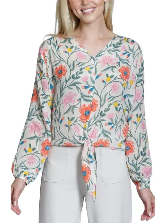 APNY Print Tie-front Top - Blush Multi