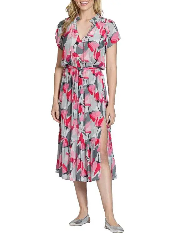 APNY Print Short Sleeve Midi Dress - Pink Multi