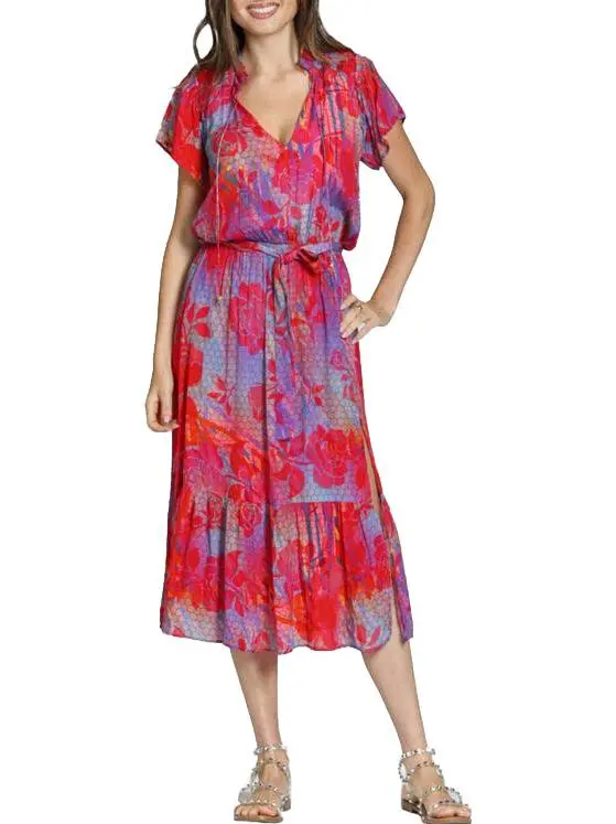 APNY Print Short Sleeve Midi Dress - Purple Multi