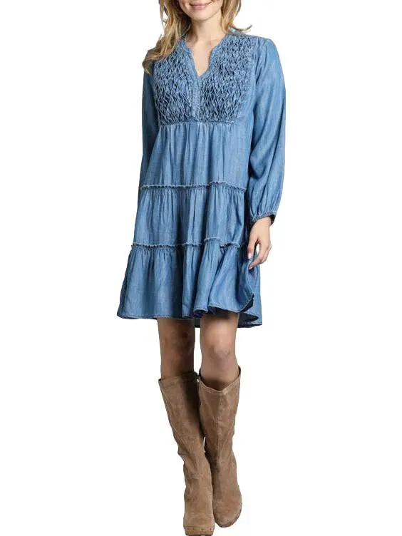 APNY Tiered Long Sleeve Dress - Medium Indigo