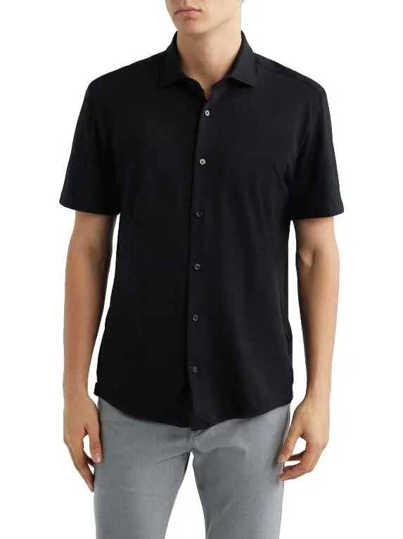 BOSS Roan Knit Short Sleeve Button-up - Black