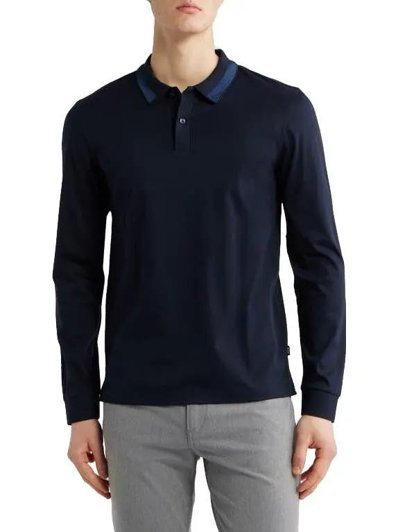BOSS Pleins Long Sleeve Polo - Dark Blue