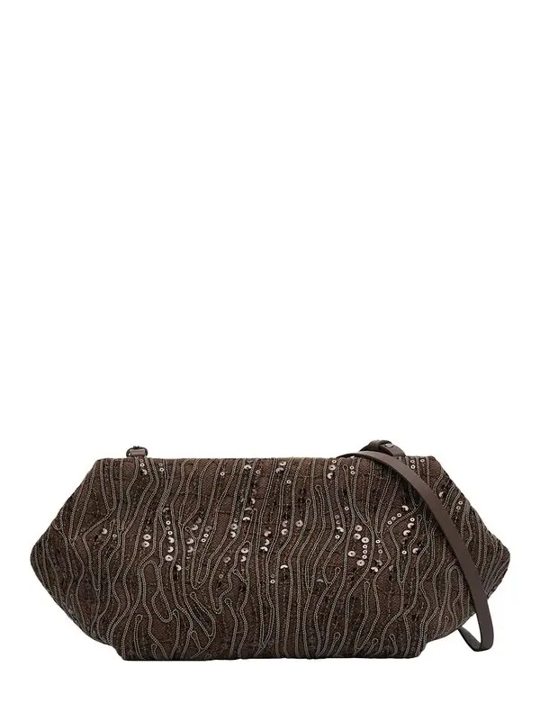 Brunello Cucinelli Pleated Mesh Monili Clutch - Coffee Bean