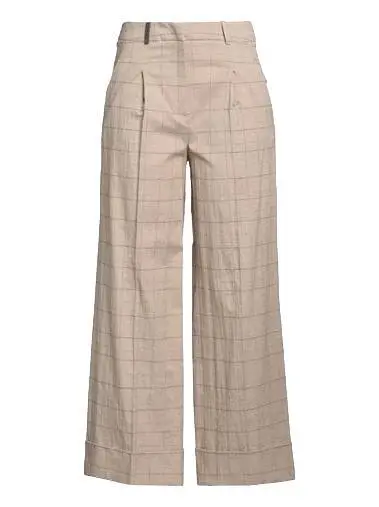 Peserico Wide-leg Glen Plaid Pants - Beige