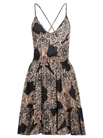 CHANGIT Mini Leopard-print Flared Dress - Beige
