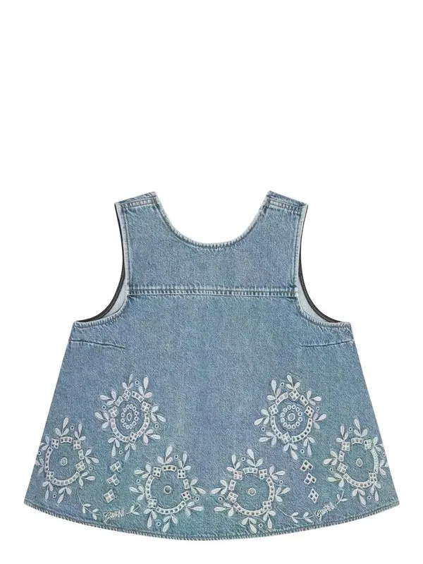 GANNI Open-back Embroidered Denim Top - Blue