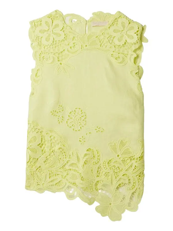 Ulla Johnson Marlis Guipure Lace-paneled Linen Top - Yellow