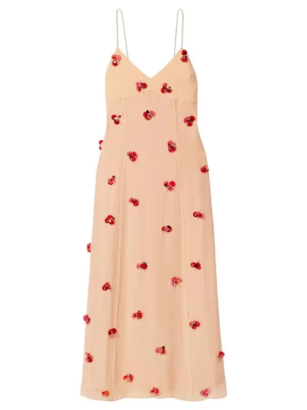 Ulla Johnson Eve Embellished Silk-chiffon Midi Dress - Orange
