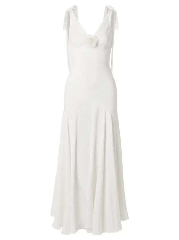 RODARTE Velvet-trimmed Silk-crepe Maxi Dress - White