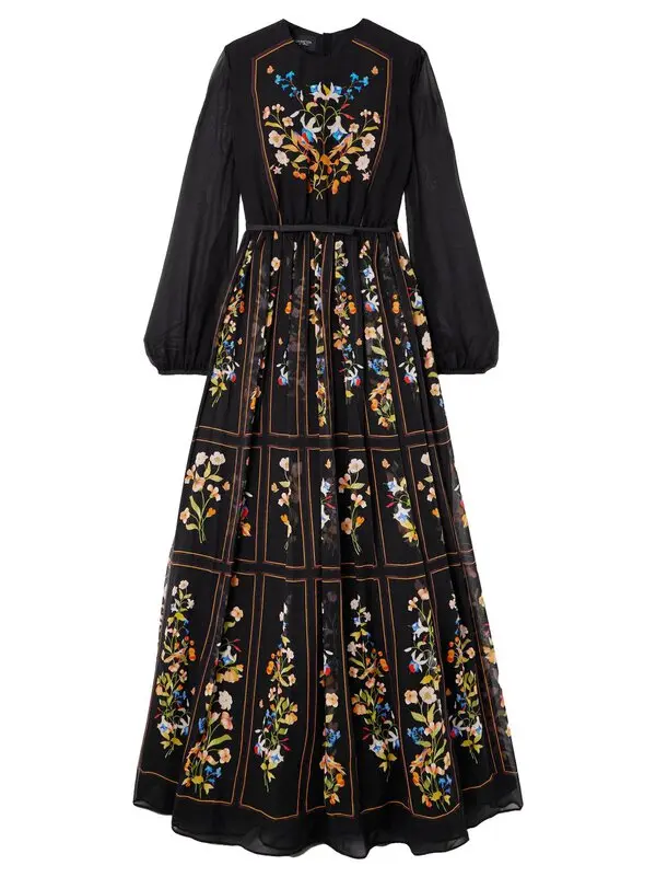 Giambattista Valli Belted Printed Silk-georgette Maxi Dress - Black