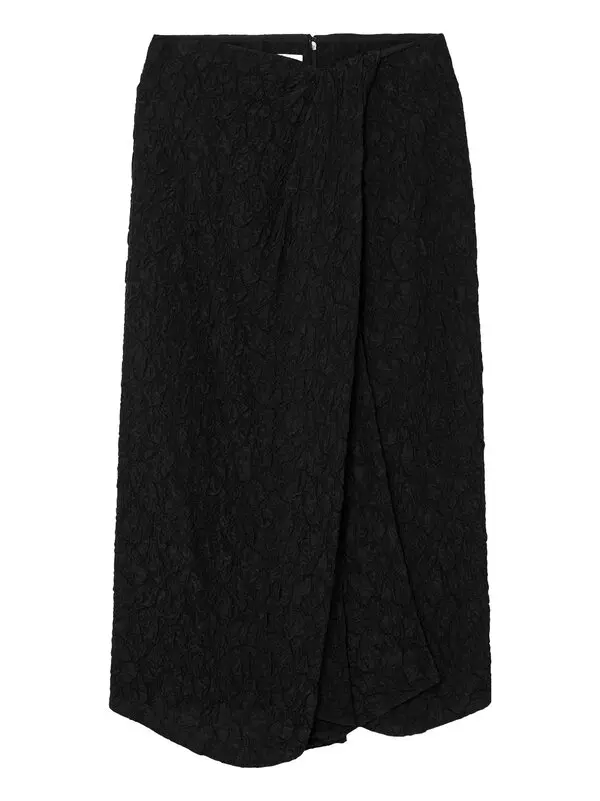 Dries Van Noten Draped Wrap-effect Cloqué Midi Skirt - Black