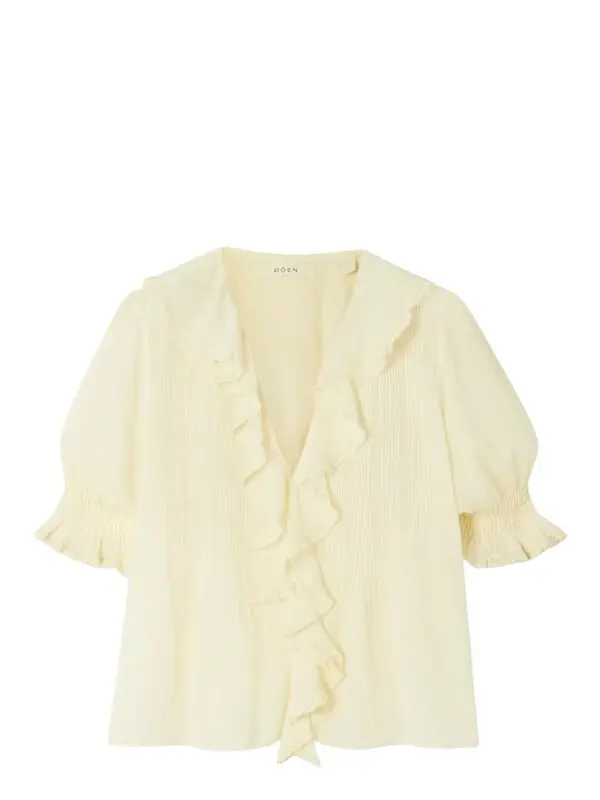 DÔEN Henri Ruffled Pintucked Organic Cotton-voile Top - Yellow