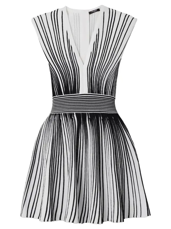 Balmain Striped Knitted Mini Dress - White