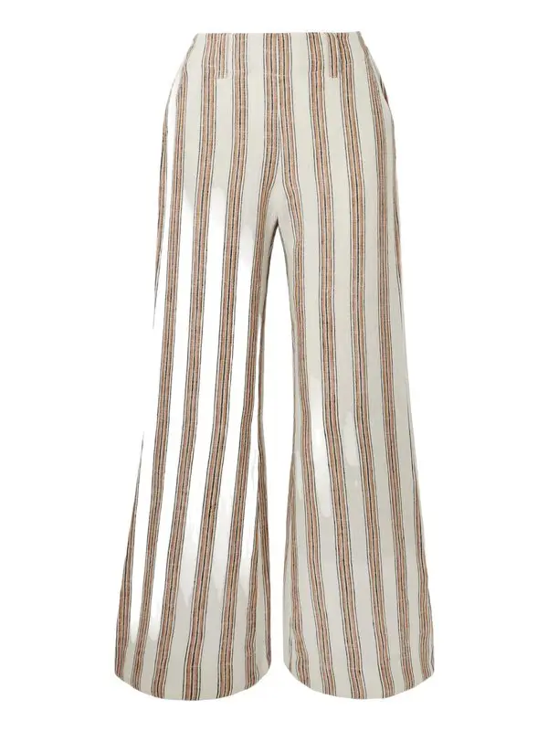 Alix Of Bohemia Charlie Desert Striped Linen Flared Pants - Ecru