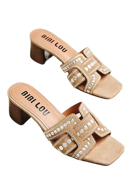 BIBI LOU Holly Studded Heels - Beige