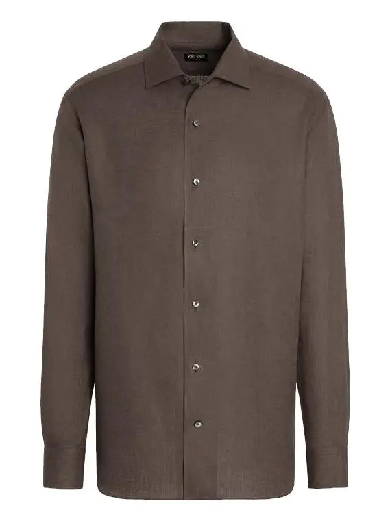 Zegna Oasi Linen Button-up Shirt - Dark Solid Grey
