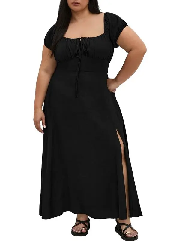City Chic Abbigail Puff Sleeve Maxi Dress - Black