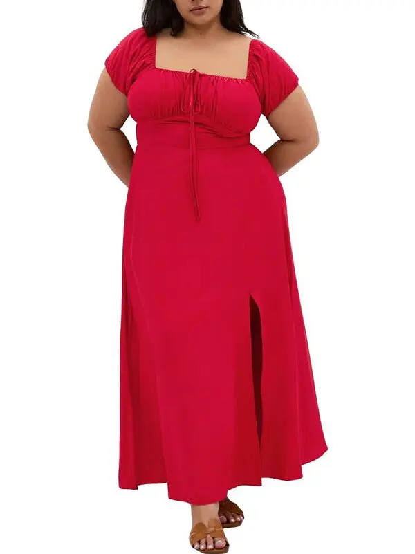 City Chic Abbigail Puff Sleeve Maxi Dress - Crimson