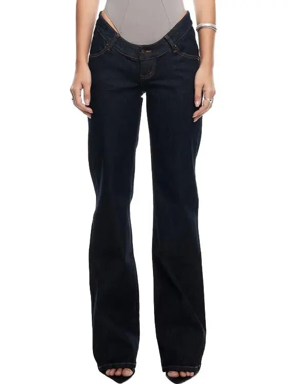 Lioness Cocoon Dipped Low Rise Straight Leg Jeans - Dark Denim