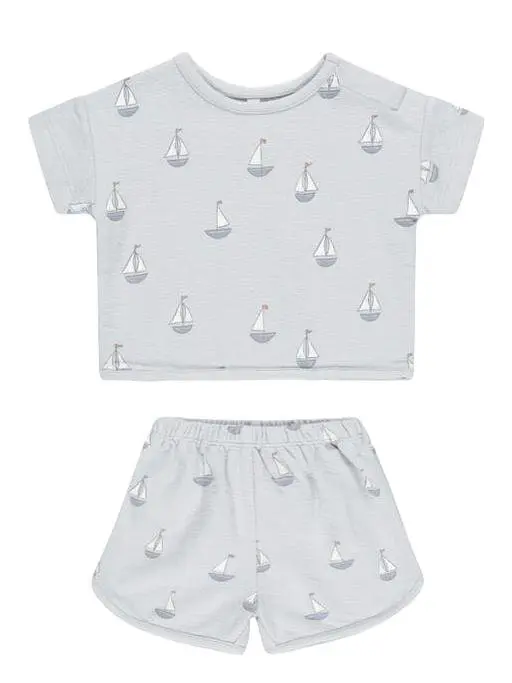 QUINCY MAE Sailboats T-shirt And Shorts Set - Sky