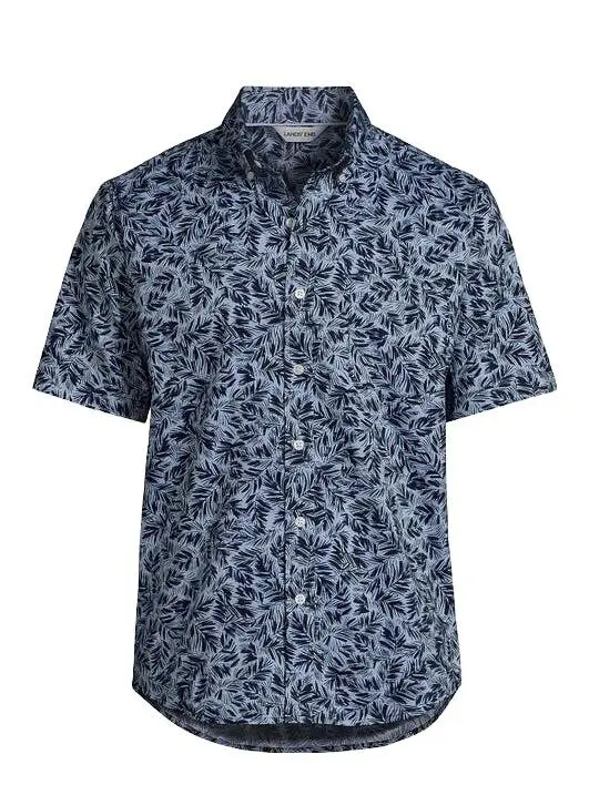 LANDS' END Traditional Fit Short Sleeve Travel Kit Shirt - Misty Blue Palms