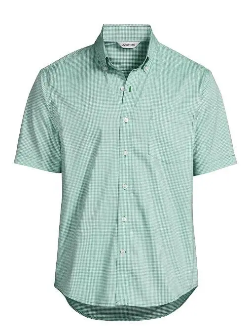 LANDS' END Traditional Fit Short Sleeve Travel Kit Shirt - Simply Green/blue Micro Plaid